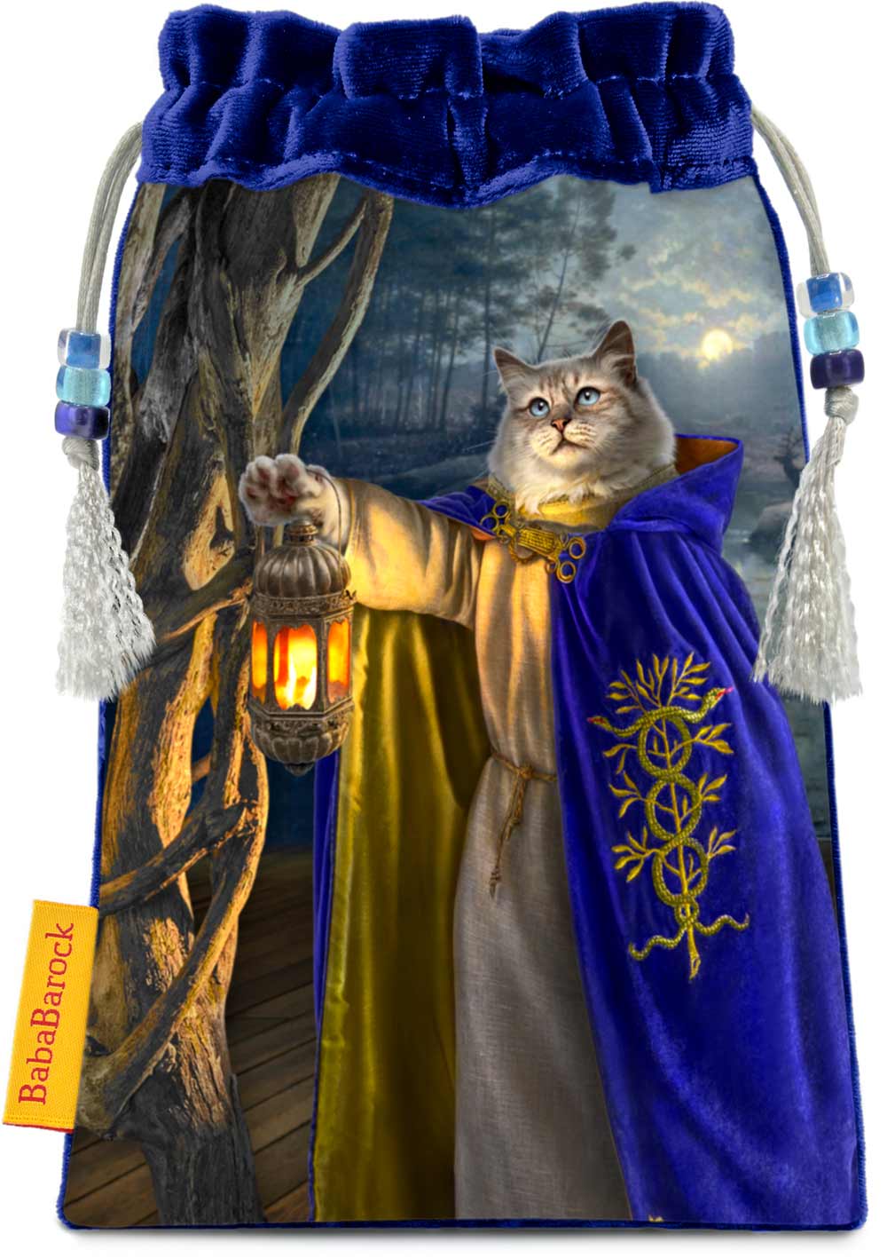 The Bohemian Cats Theatre Tarot, The Hermit - drawstring bag in blue s – BabaBarock, Baba Store