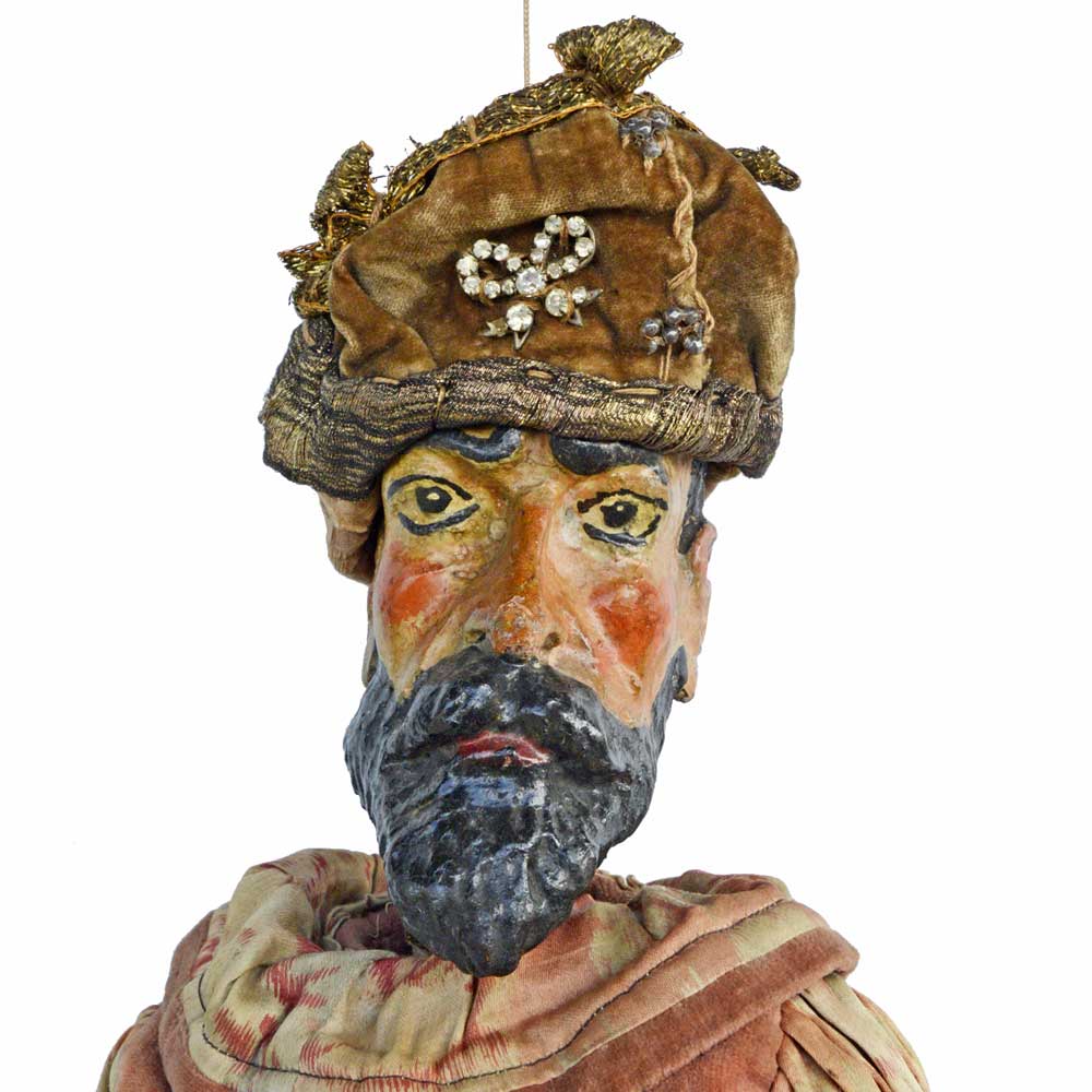 Rare, large wooden carved 19th century "King" puppet - gorgeously cost ...
