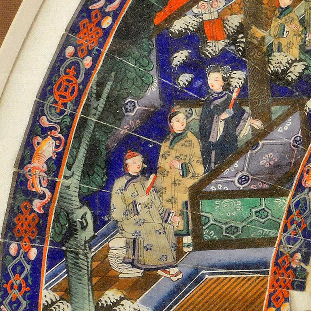 Rare and exquisite antique Chinese painted fan with carved ivory stick ...