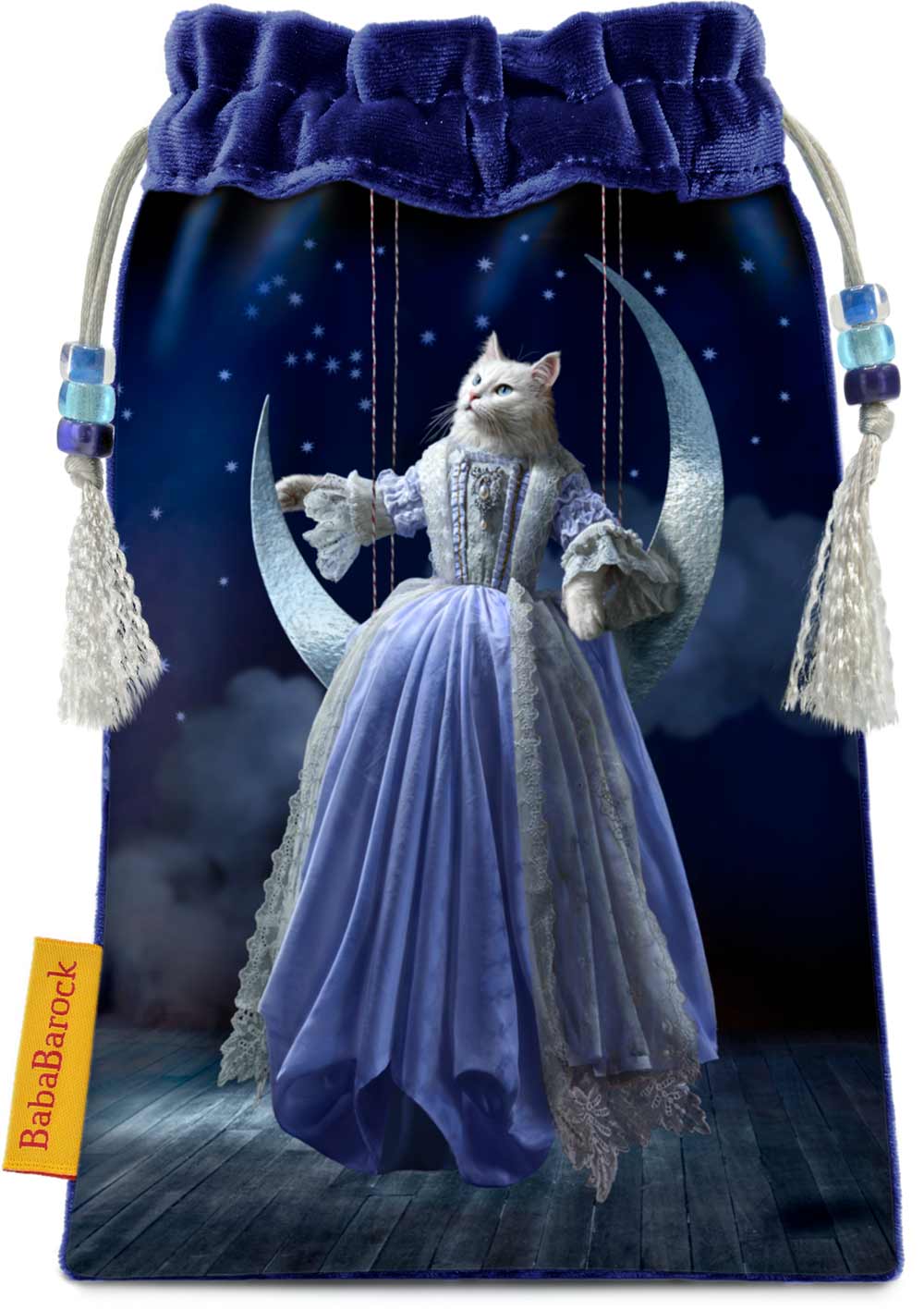 The Bohemian Cats Theatre Tarot, The Moon - drawstring bag in blue sil ...